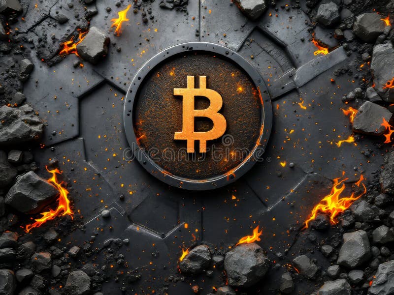 Bitcoin Symbol Embedded in Fiery, Metallic Surface. a Digital Currency ...