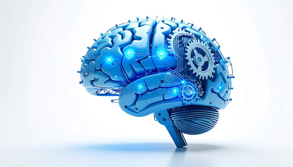 A Stylized Rendering of a Blue Mechanical Brain Featuring Gears ...