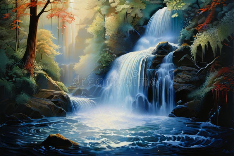 A Stylized Representation of a Beautiful Sparkling Waterfall Wit Stock ...