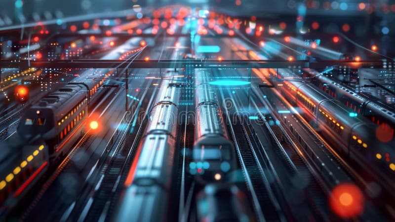 A Stylized Representation of a Busy Train Station with Each Train ...