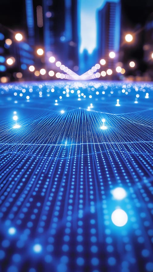 Digital Cityscape: Abstract Glowing Data Network in Urban Environment ...