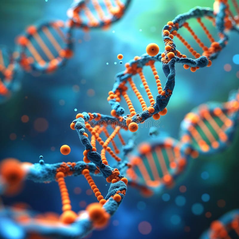 Stylized DNA Strands Floating in Abstract Blurred Background Stock ...