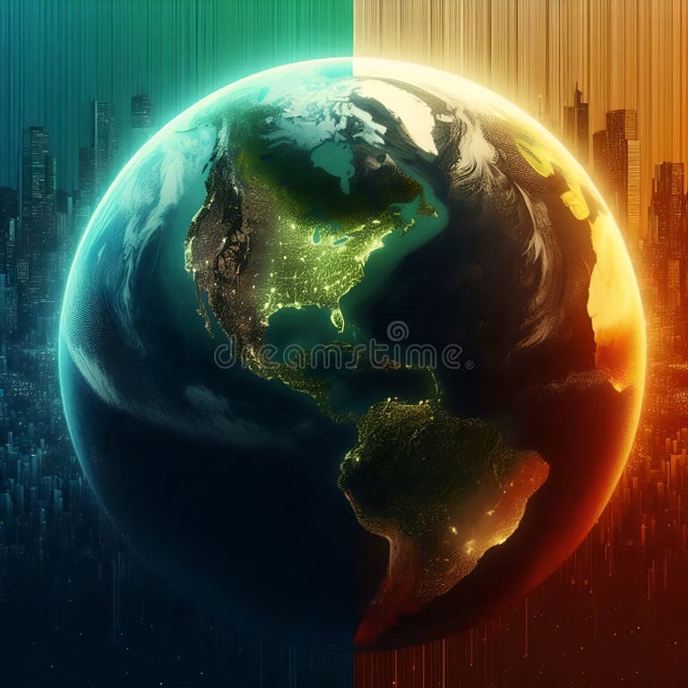 A Stylized Representation of Earth with a Split Color Gradient ...