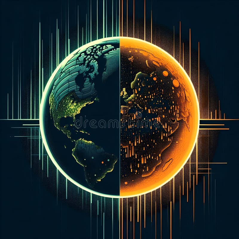A Stylized Representation of Earth with a Split Color Gradient ...