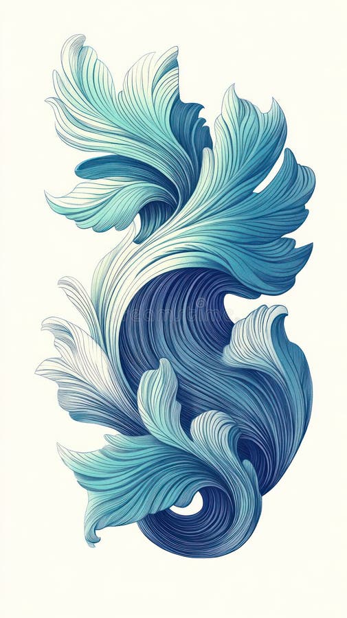 A Stylized Representation of Flowing Leaves in Various Shades of Blue ...