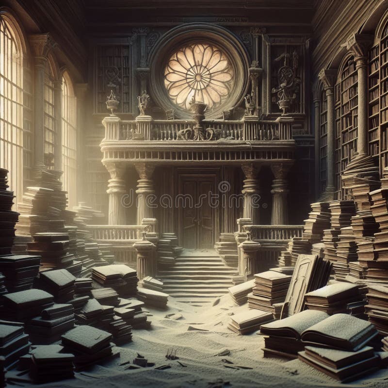 A Stylized Representation of a Forgotten Library with Old Dusty Stock ...