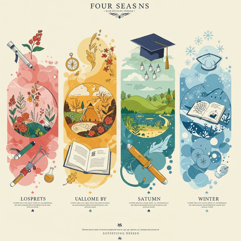 Stylized Representation of the Four Seasons, Each Depicted within ...