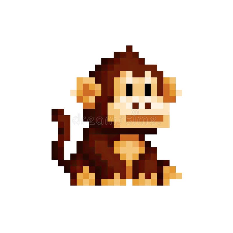 Adorable Pixel Art Monkey, Sitting and Smiling Stock Illustration - Illustration of digital ...