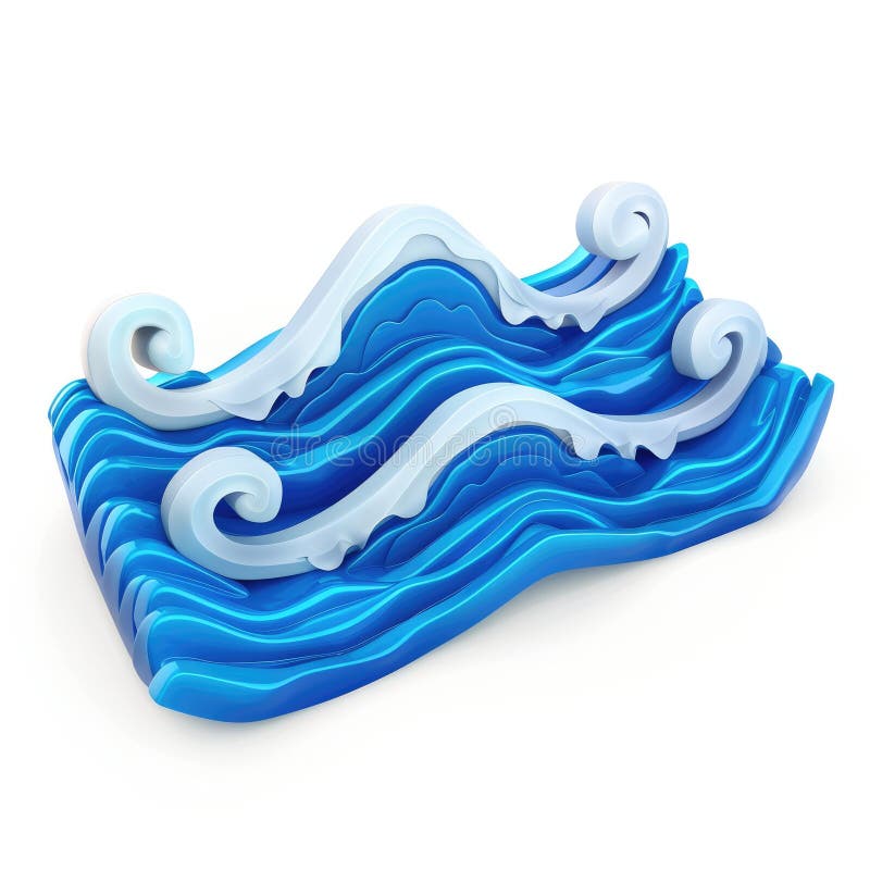 Stylized Blue Ocean Waves Abstract 3D Render Stock Illustration ...