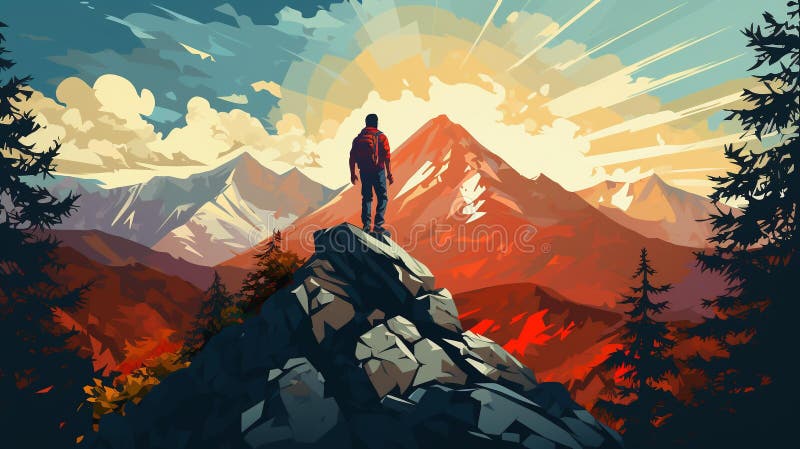 A Stylized Representation of a Person Climbing a Mountain or Reaching ...