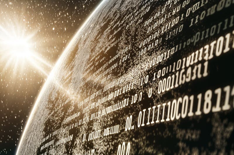 Stylized Representation of a Planet Covered in Binary Code Stock ...