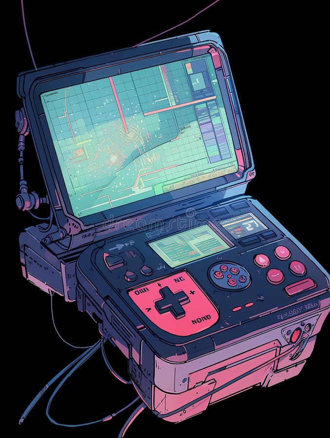 Stylized Retrofuturistic Handheld Game Console Vibrant Neon Color ...