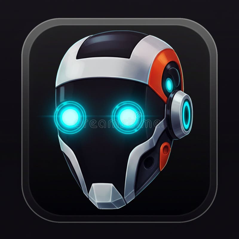 A Stylized Robot Head, Featuring Glowing Blue Eyes Set in a Black Face ...