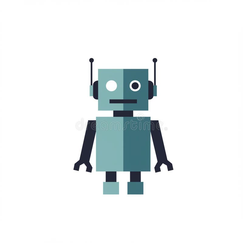 Stylized Robot Illustration Featuring a Simplistic Design with a Boxy ...