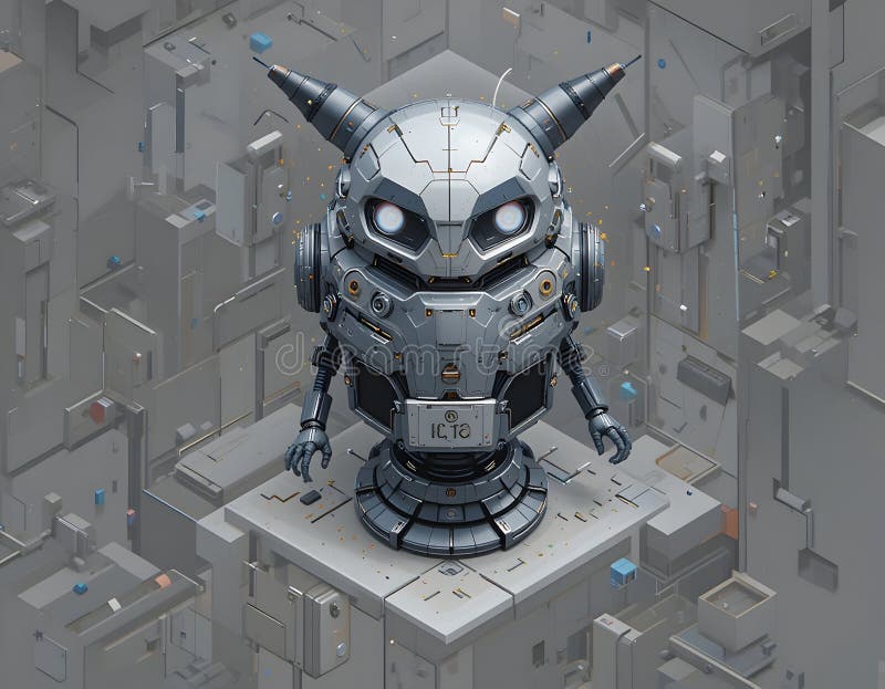 Stylized Robot Standing on Platform with Abstract Background Stock ...