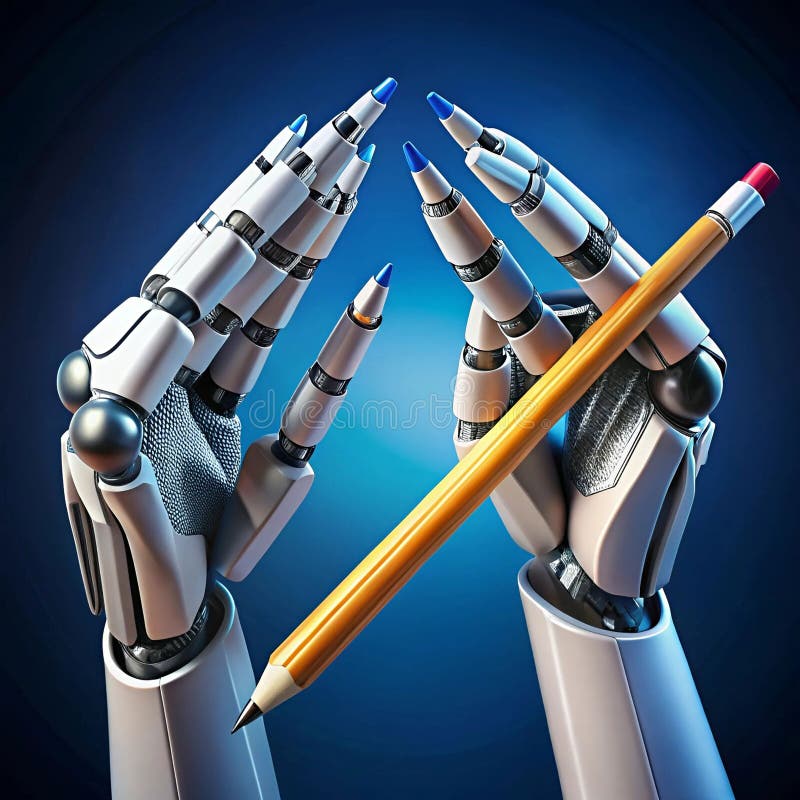 Stylized Robotic Hands in Various Gestures, Featuring Sleek Metallic ...