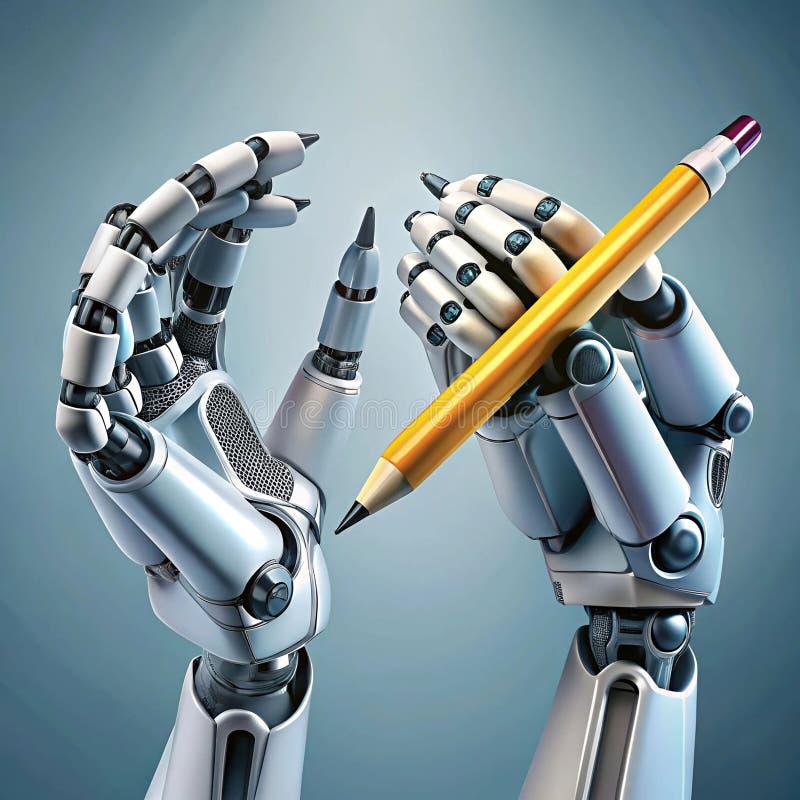 Stylized Robotic Hands in Various Gestures, Featuring Sleek Metallic ...