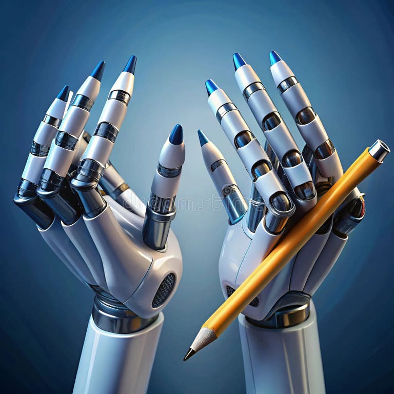 Stylized Robotic Hands in Various Gestures, Featuring Sleek Metallic ...