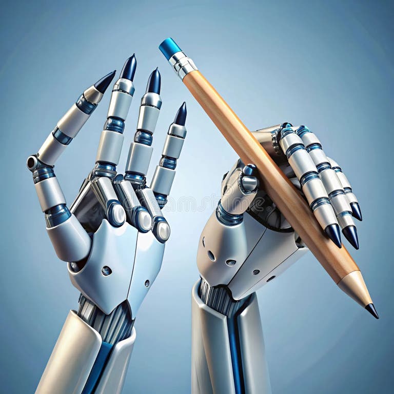 Stylized Robotic Hands in Various Gestures, Featuring Sleek Metallic ...