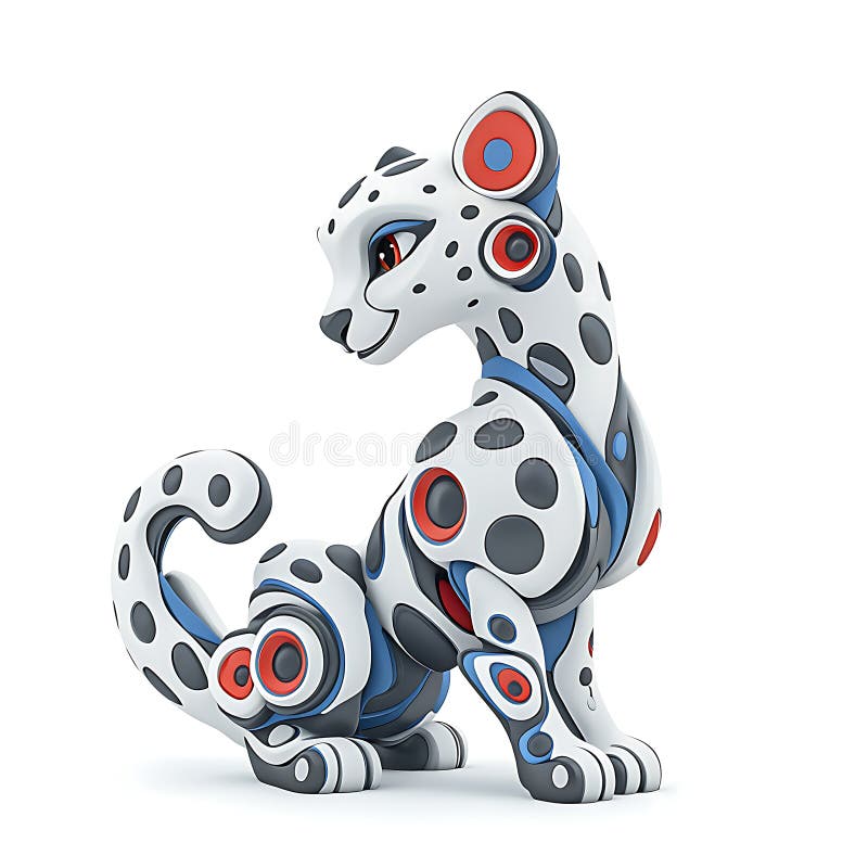 Stylized Robotic Leopard with Sleek Design, Featuring White Body ...