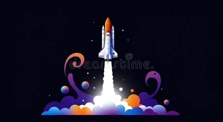 A Stylized Rocket Launch Depicted Against a Dark Backdrop. the Rocket ...
