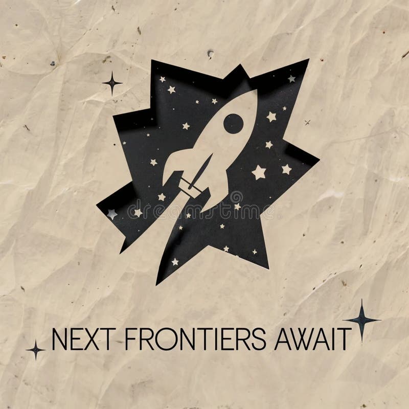 Stylized Rocket Launch Design with Textured Beige Background Stock ...