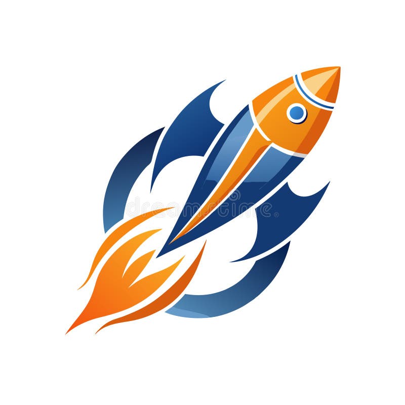 Stylized Rocket Launch Illustration with Circular Design and Fiery ...