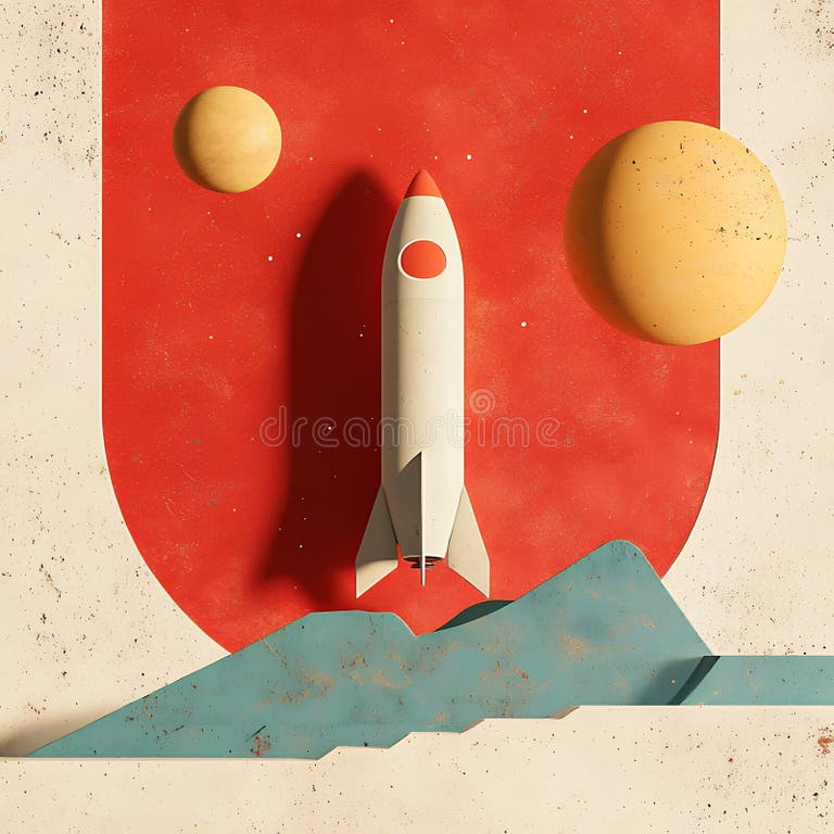 Stylized Rocket Launch Scene Against Abstract Space Background ...