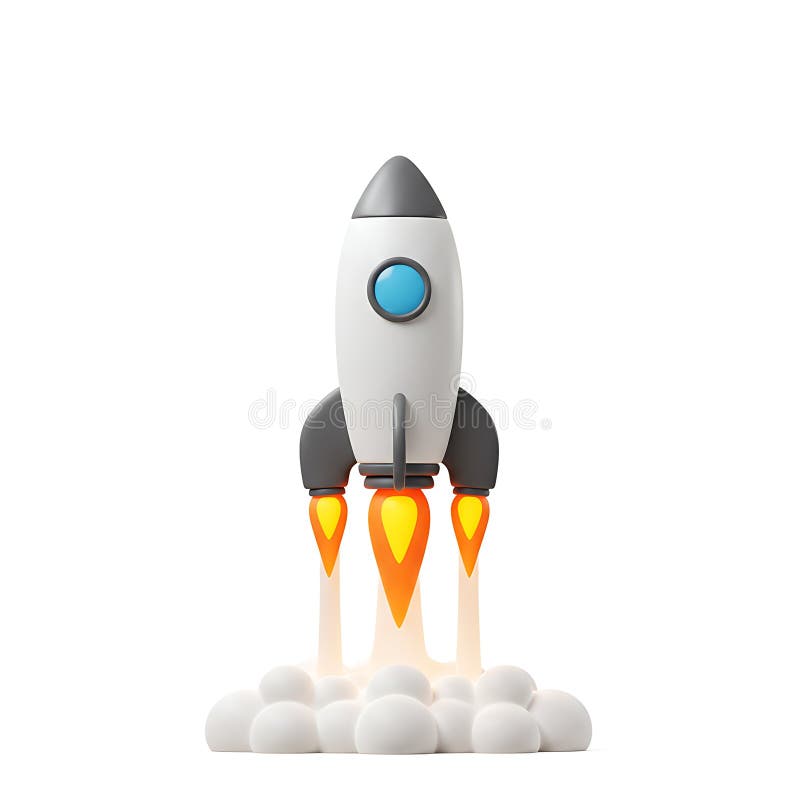 Stylized Rocket Launch: a Simple 3D Render Stock Illustration ...