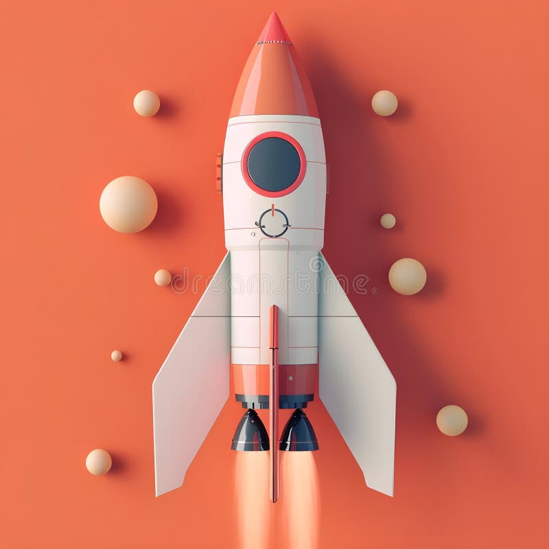 Stylized Rocket Launch on Vibrant Orange Background Ai Generated Stock ...