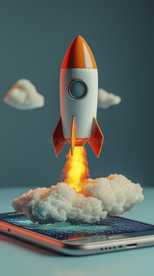 Stylized Rocket Launching - Creative Digital Art Stock Illustration ...