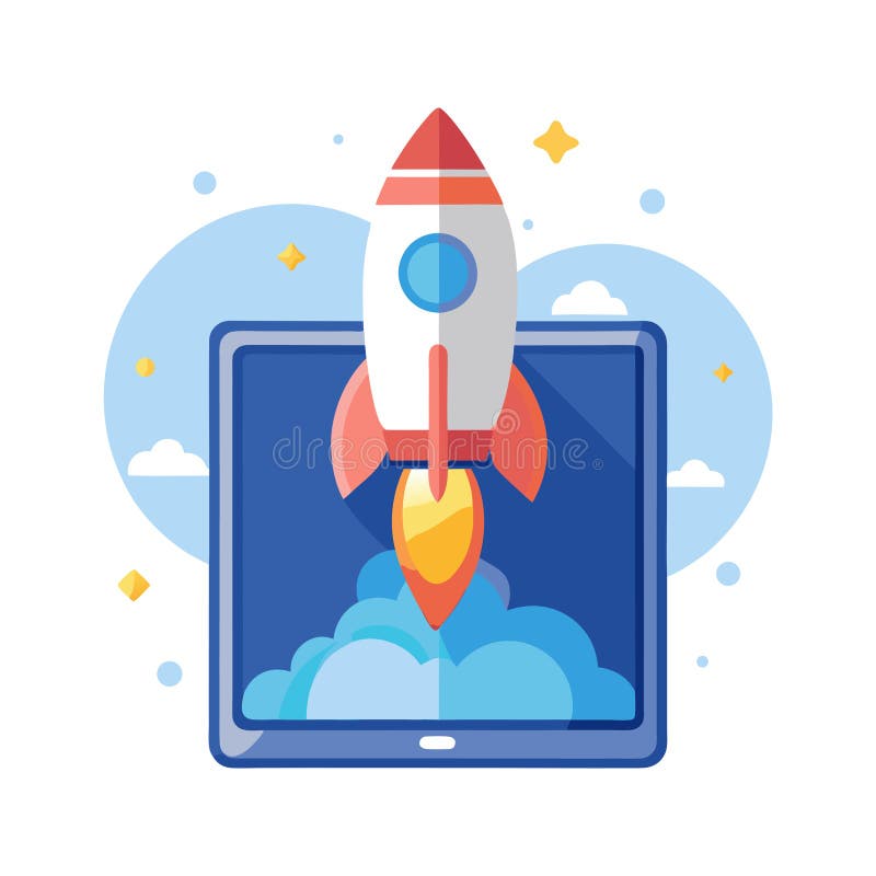 Rocket Launch from Tablet Device Symbolizing Business Startup and ...