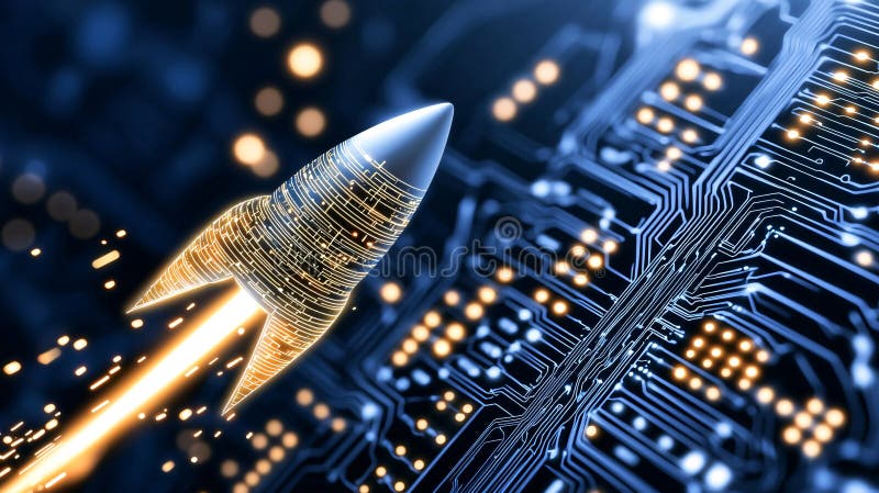 Digital Rocket Launch Tech Startup Innovation Speed Success Stock ...