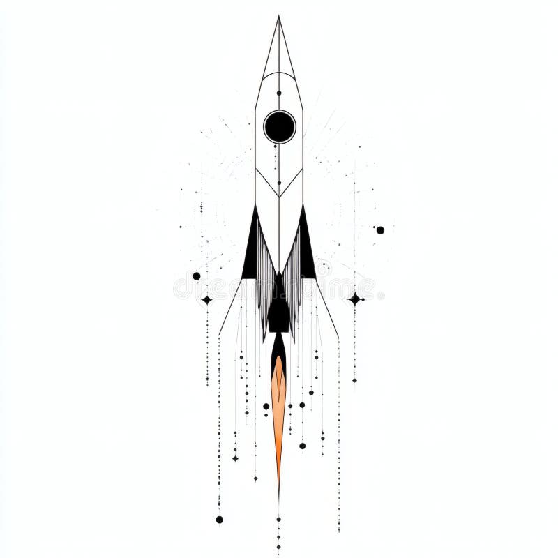 Stylized Rocket Launching into Space Depicted in Geometric Style on a ...