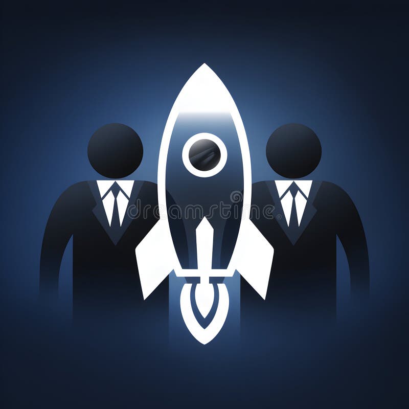 Stylized Rocket in Mid Launch, Flanked by Scientific Symbols and Blue ...