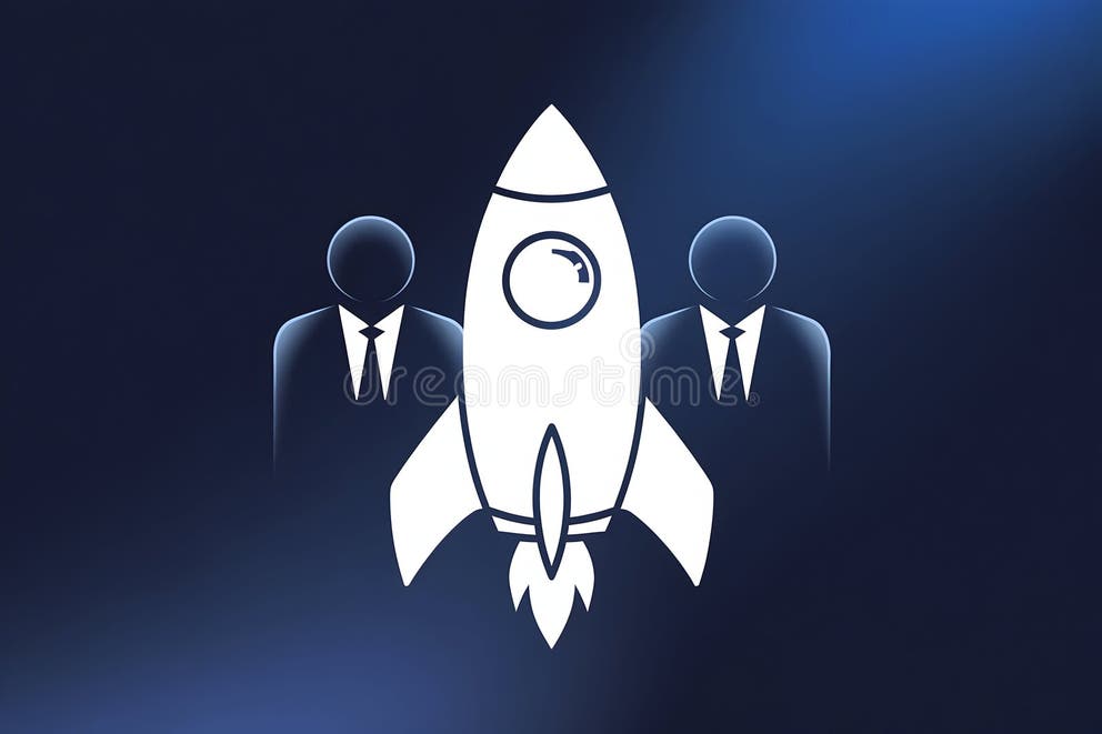 Stylized Rocket in Mid Launch, Flanked by Scientific Symbols and Blue ...