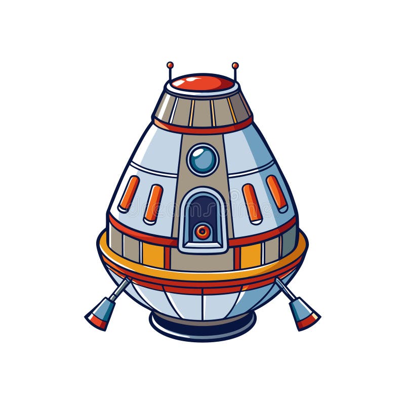 Stylized Rocket Ship Capsule Illustration, Isolated on White Stock ...