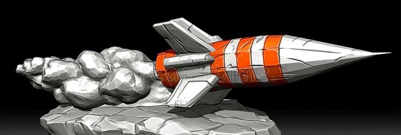 Stylized Rocket Ship 3D Model Orange White Design Spacecraft Launch Art ...