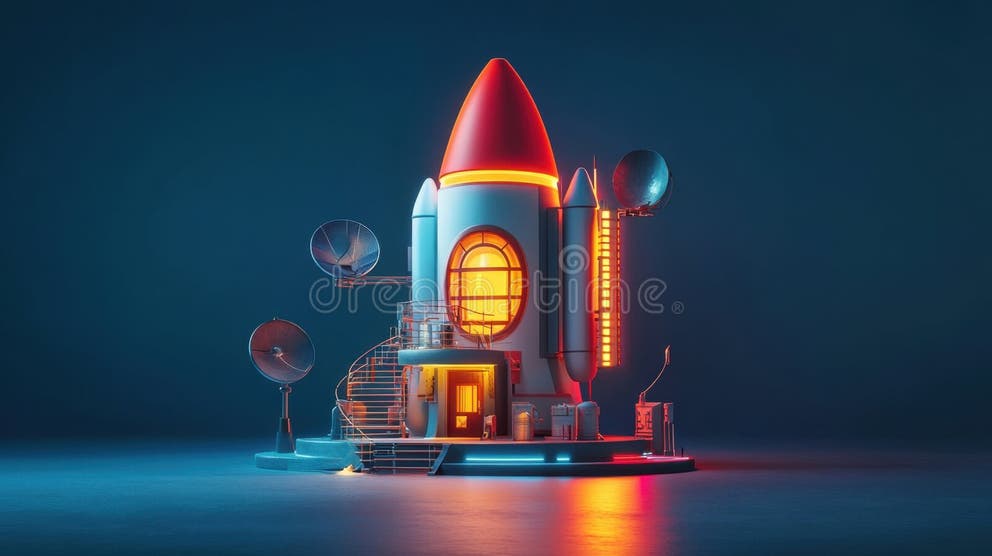 Stylized Rocket Ship Launch at Night Stock Illustration - Illustration ...