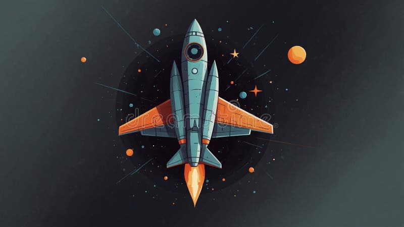Stylized Rocket Ship Soaring through Outer Space with Stars and Planets ...