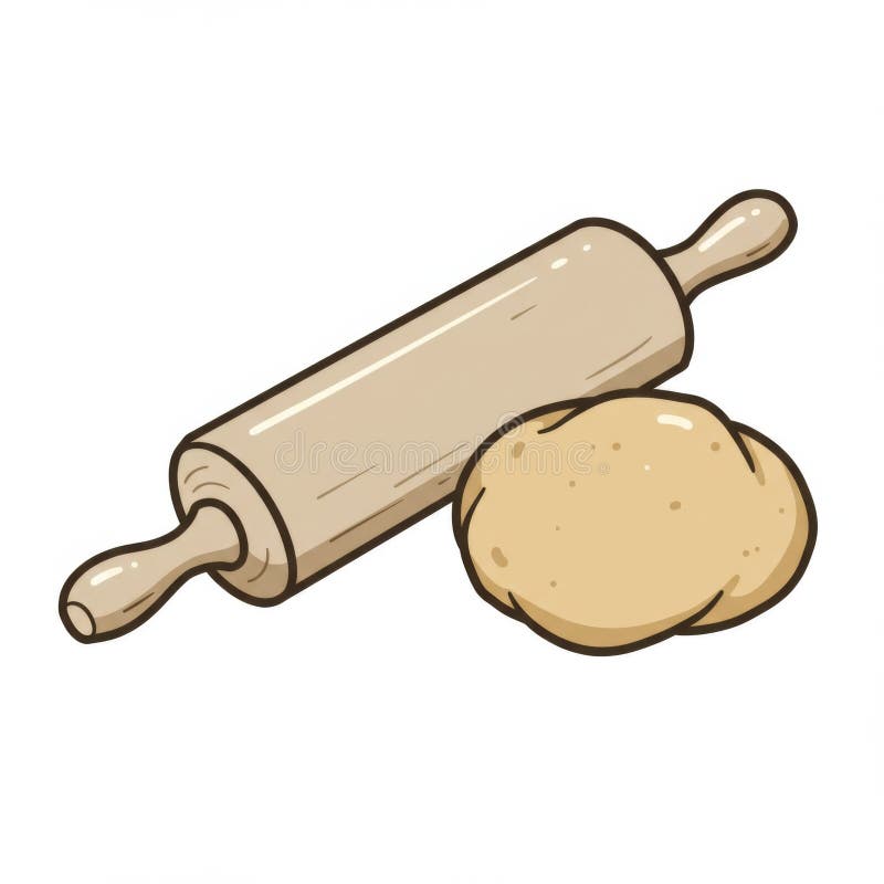 Stylized Rolling Pin and Dough Cartoon Illustration for Culinary Design ...