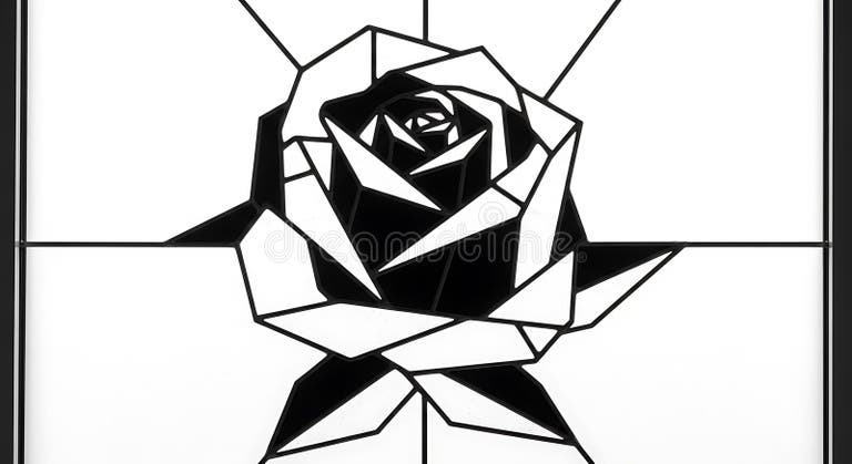 A Stylized Rose Design Features Geometric Patterns in Black and White ...