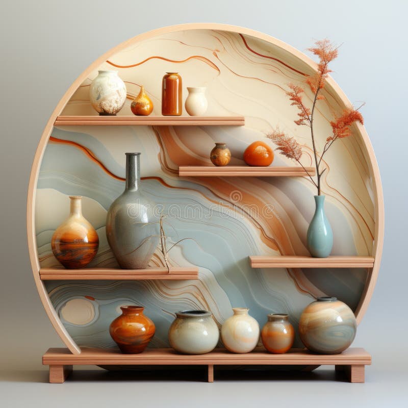 Stylized Round Shelf with Ceramic Decor - High Quality 3d Model Stock ...