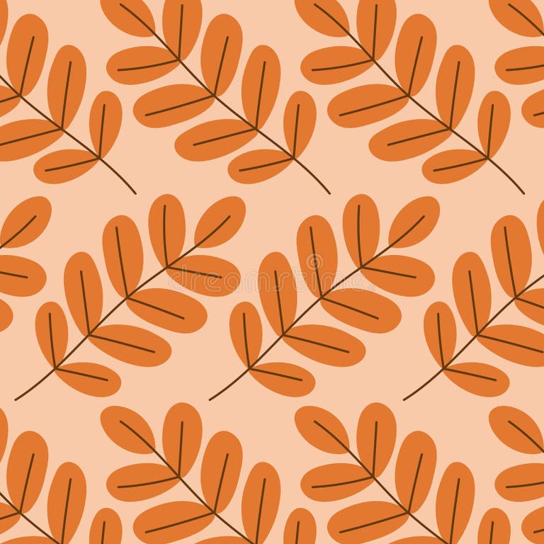 Stylized Rowan Leaf Seamless Pattern on Bright Orange Background Stock ...