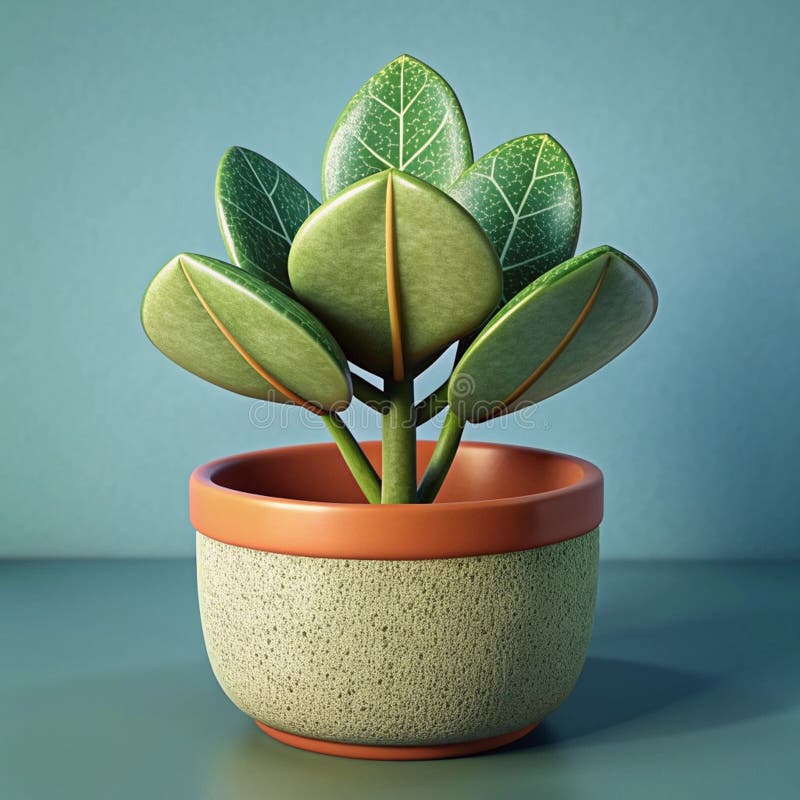 Stylized Rubber Plant in Pot on Blue Background Stock Illustration ...