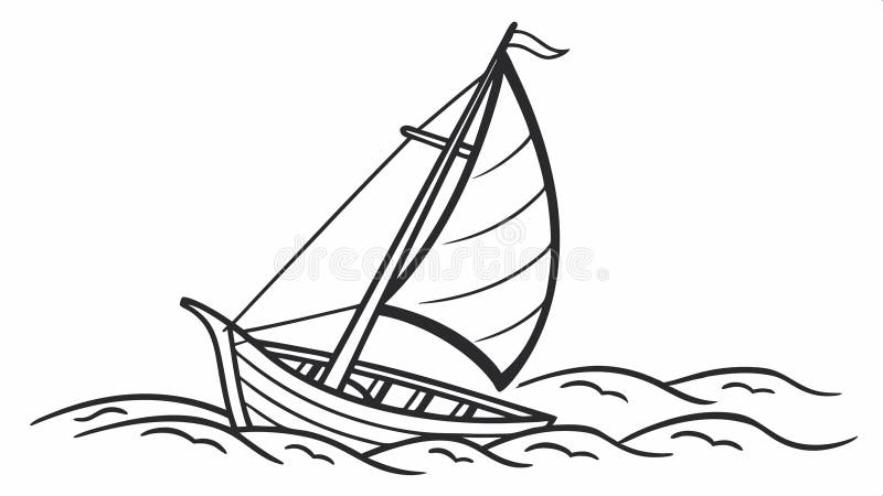 Stylized Sailing Boat on Wavy Water Illustration Vector Design ...