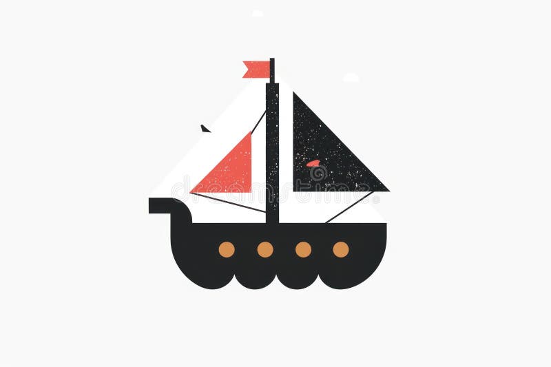 Stylized Sailing Ship with Red and Black Sails Ideal for Nautical ...