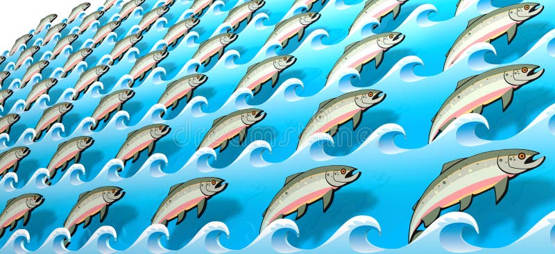 Stylized Salmon Swimming Upstream Stock Illustration - Illustration of ...