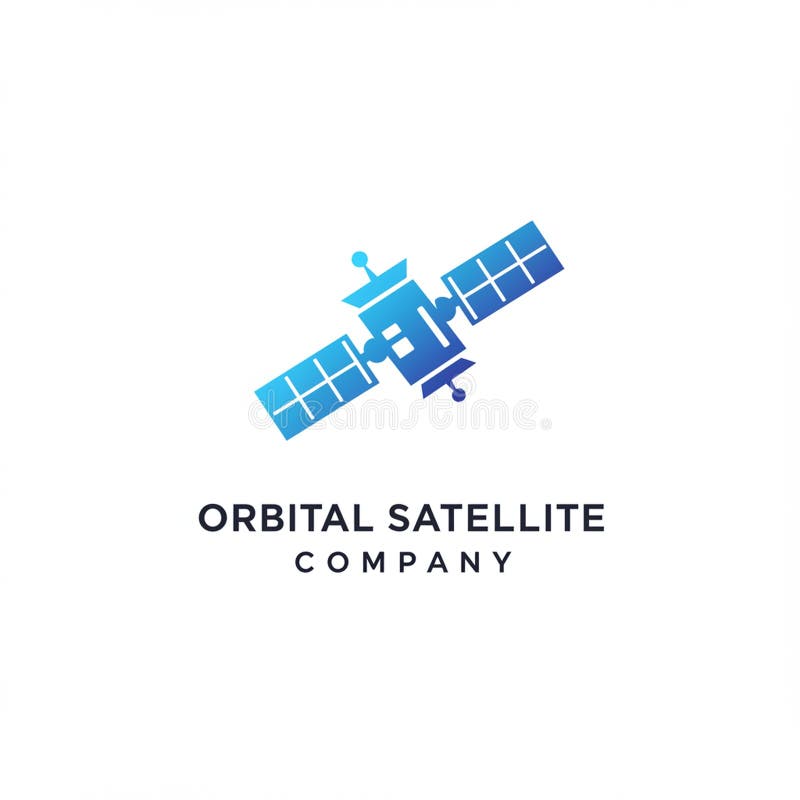 Stylized Satellite Logo in Shades of Blue, Featuring Rectangular Solar ...