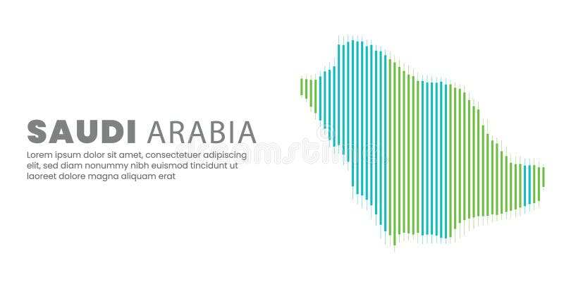 Modern Abstract Saudi Arabia Map with Green and Blue Vertical Lines for ...